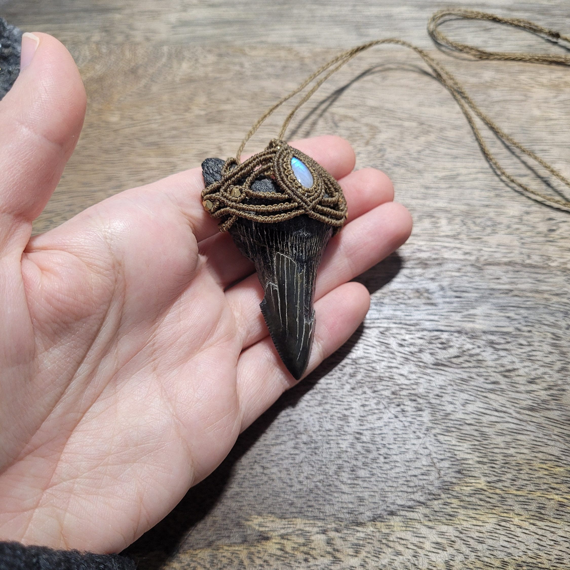 Macrame Shark Tooth Necklace, Moonstone Macrame Necklace, Shark Tooth ...