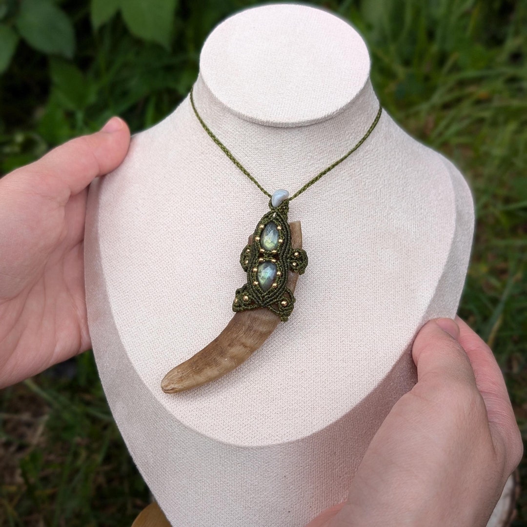 Macrame Necklace Labradorite Sheep Horn Opal, Shaman Necklace Sheep ...
