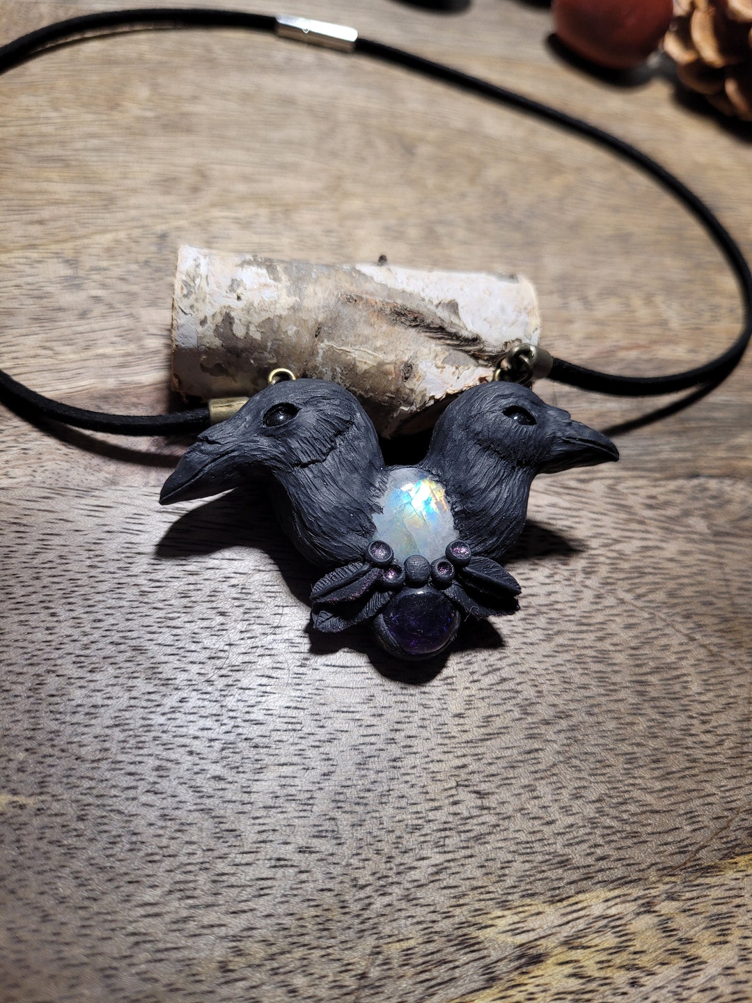 Polymer Clay Pendant Raven, Clay Pendant Raven Heads, Raven Pendant ...