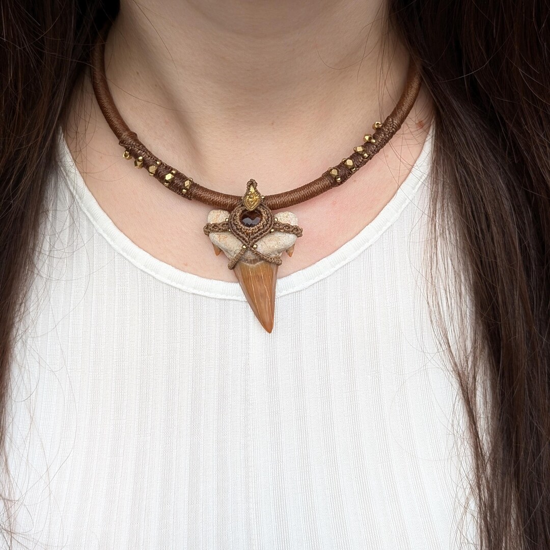 Macrame Citrine Necklace, Macrame Statement Necklace Shark Tooth ...