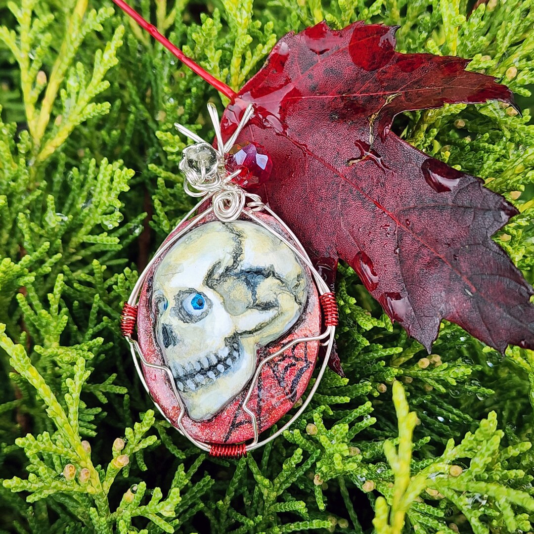 Blue Eyed Skull Cameo Pendant W Spider Web - Etsy