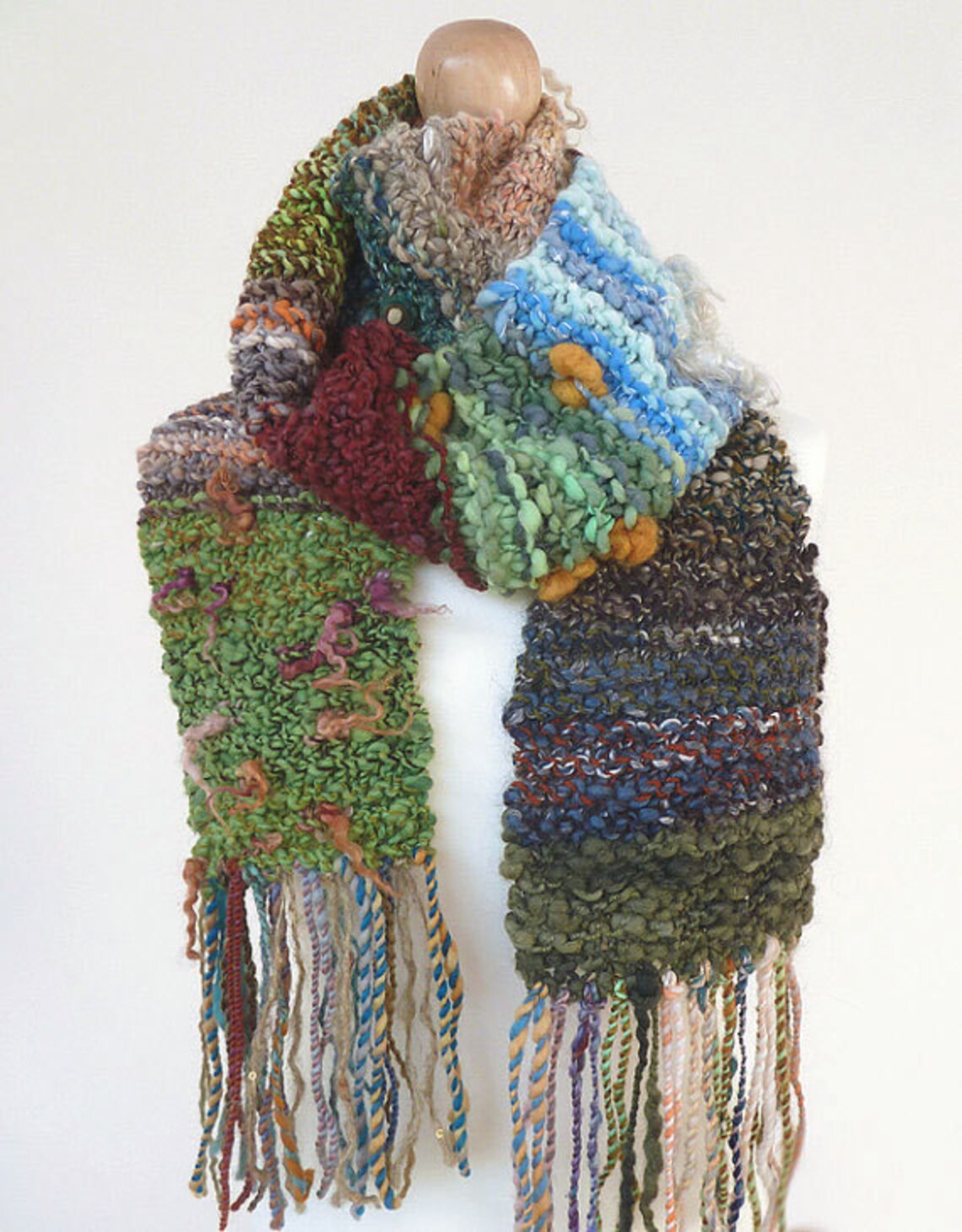 Handknit Long Patchwork Scarf Made With Handspun Luxury Yarn - Etsy