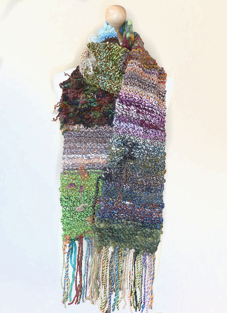Handknit Long Patchwork Scarf Made With Handspun Luxury Yarn - READY TO ...