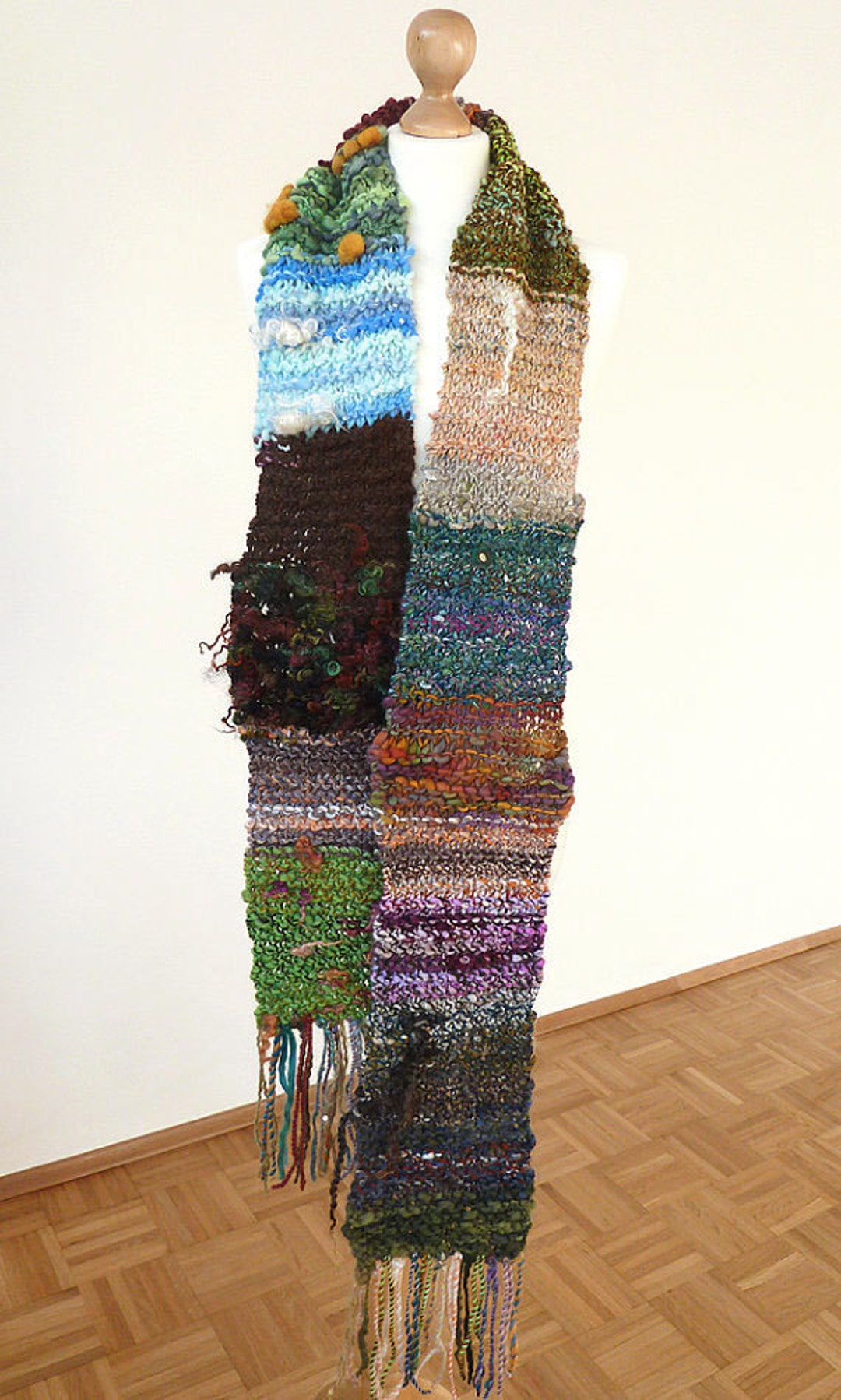 Handknit Long Patchwork Scarf Made With Handspun Luxury Yarn READY TO ...