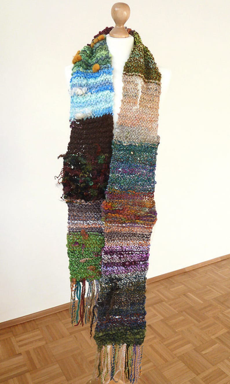 Handknit Long Patchwork Scarf Made With Handspun Luxury Yarn - READY TO ...