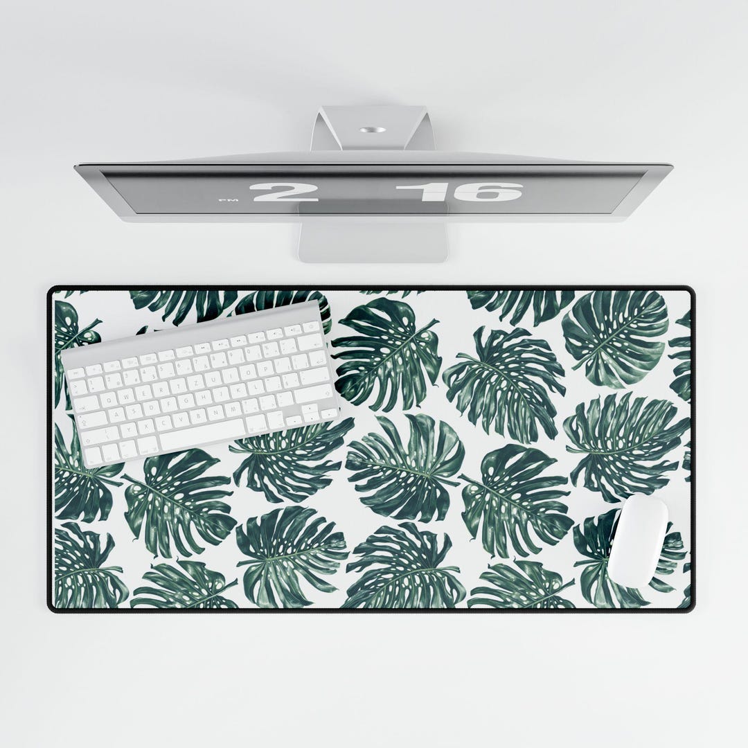 Monstera Print Desk Mat - Botanical Office Decor, Tropical Mouse Pad ...