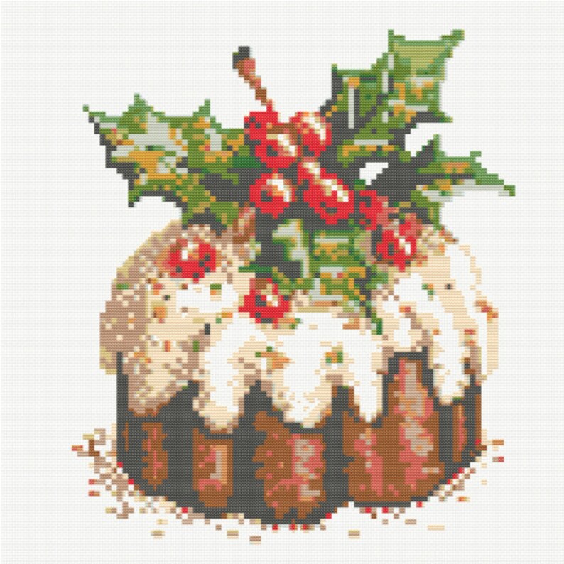 Cross Stitch Pattern PDF Vintage Christmas Pudding and Holly Floral ...