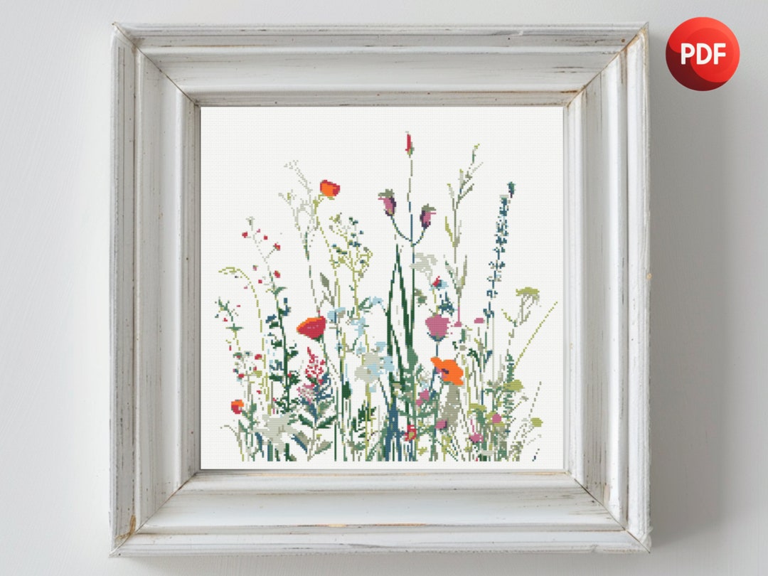 Cross Stitch Pattern PDF Colorful Mixed Wild Flowers Floral Instant ...