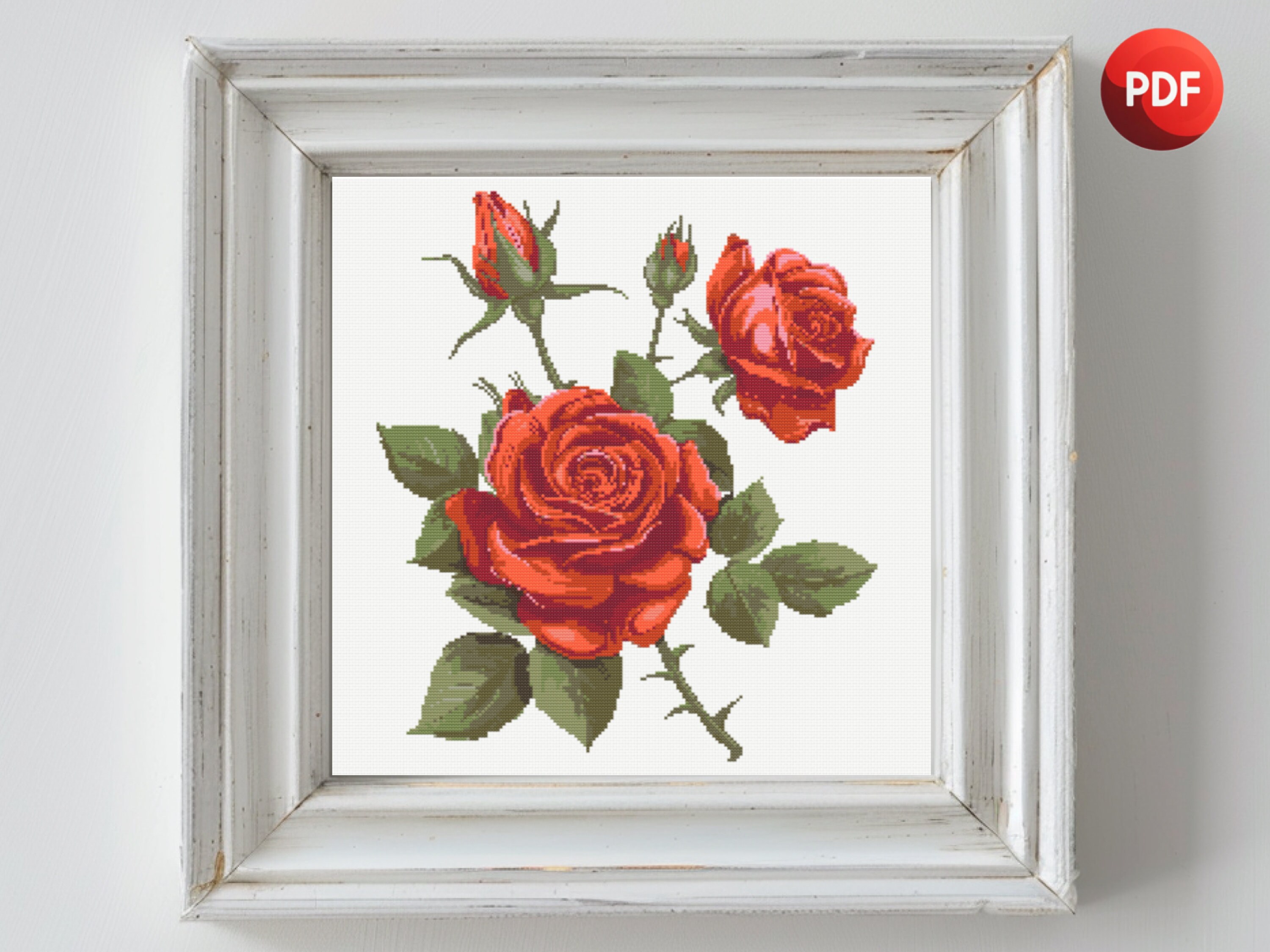 Cross Stitch Pattern PDF Deep Red Roses Flowers Floral Instant Download ...