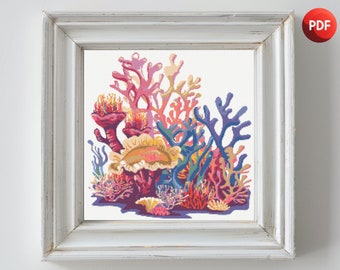 Cross Stitch Pattern PDF Underwater Sea Plants Variety Coral Reef ...