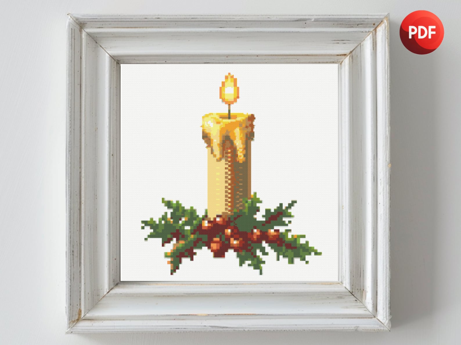 Cross Stitch Pattern PDF Vintage Christmas Candle With Holly Floral ...