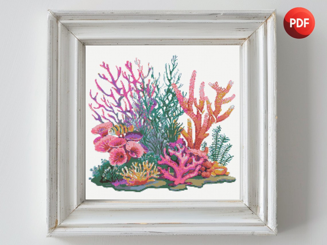 Cross Stitch Pattern PDF Underwater Sea Plants Variety Coral Reef ...