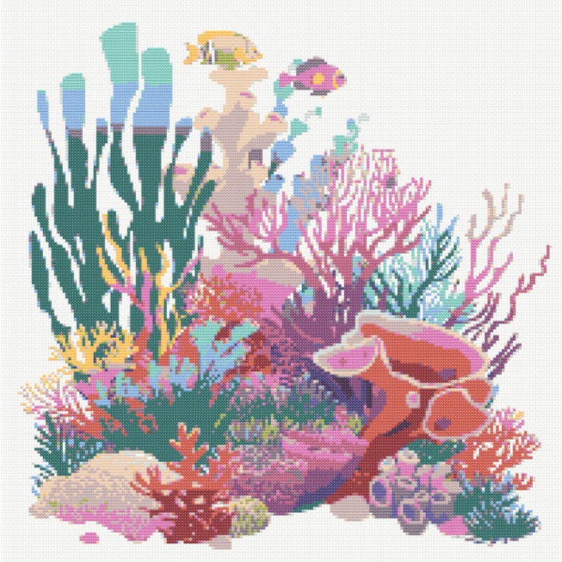 Cross Stitch Pattern PDF Underwater Fish and Sea Plants Coral Floral ...
