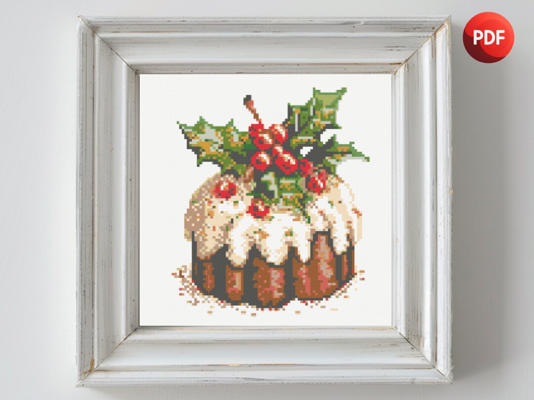 Cross Stitch Pattern PDF Vintage Christmas Pudding and Holly Floral ...