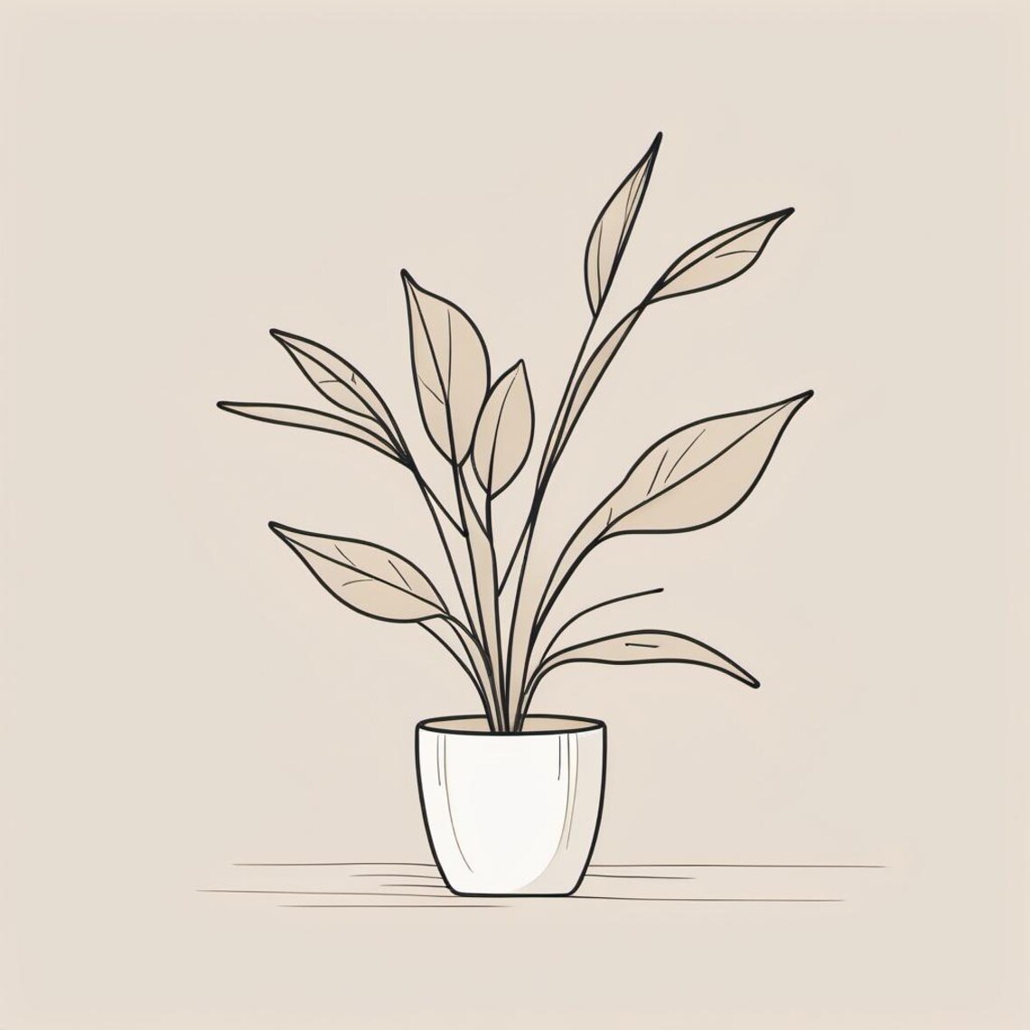 Minimalist Botanical Line Art Simple Plant Sketch, Neutral Color Nature ...