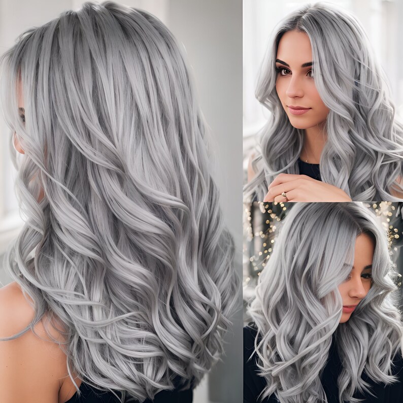 Chic Gray Shoulder-length Bob Wig With Bangs for Women Loose Wavy ...