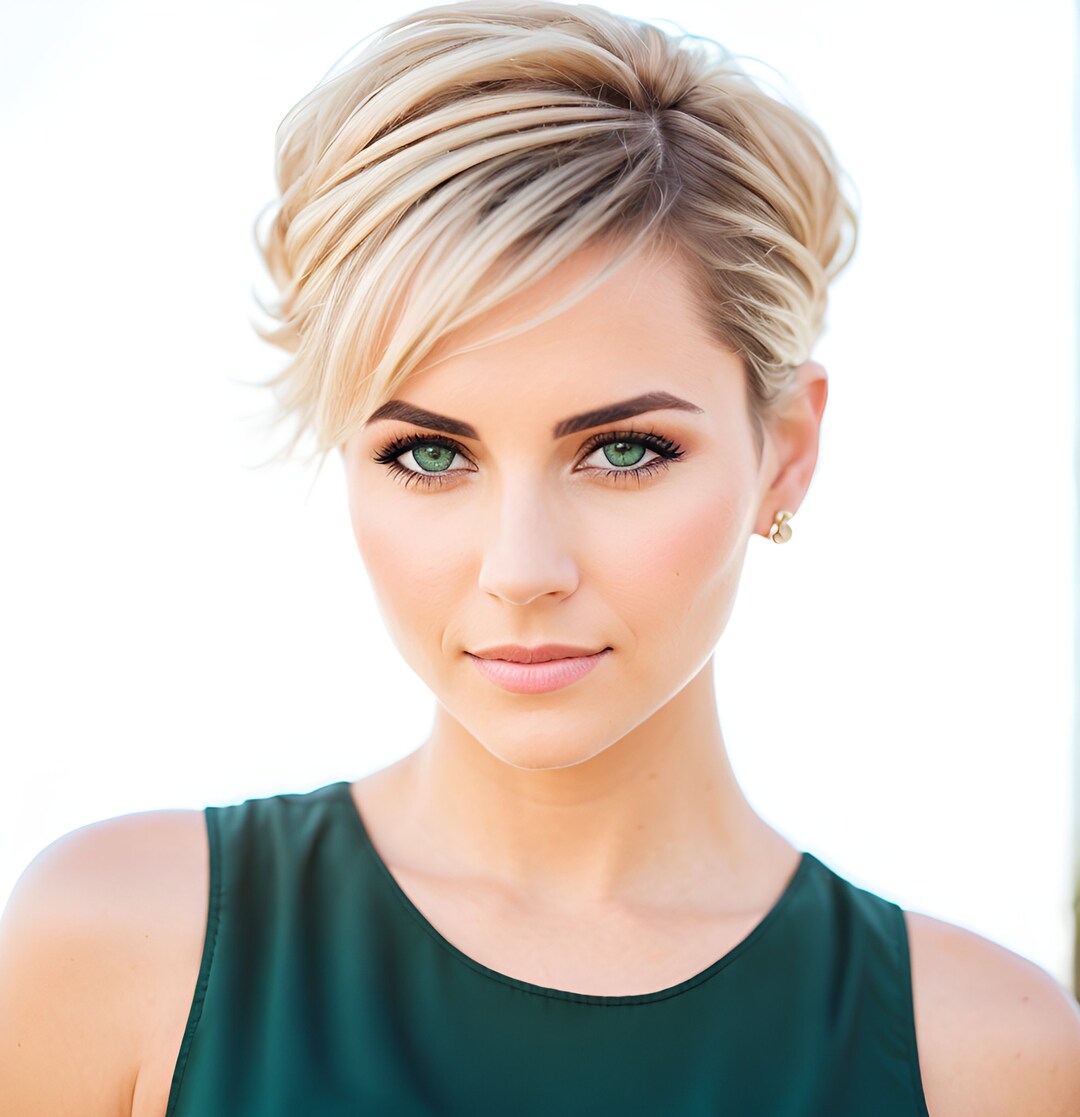 Blonde Mix Pixie Cut Wig With Bangs for Women Natural Wavy Synthetic ...