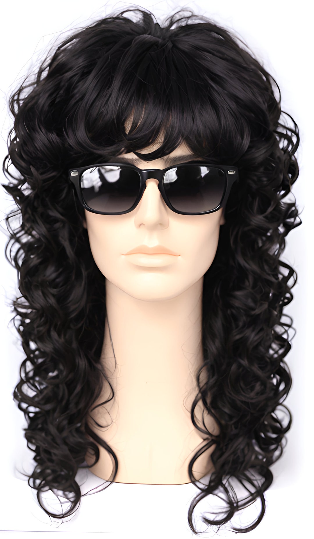Rocking Dude Black Mullet Wig Punk Metal Rocker, Disco Style With Curly ...