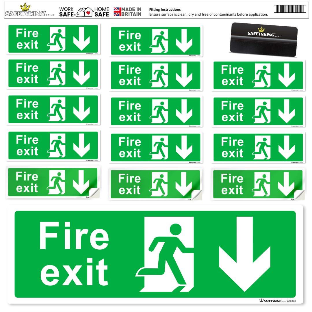 SAFETYKING® 16 Piece Fire Exit Signs | Running Man Down Fire Exit Sign ...