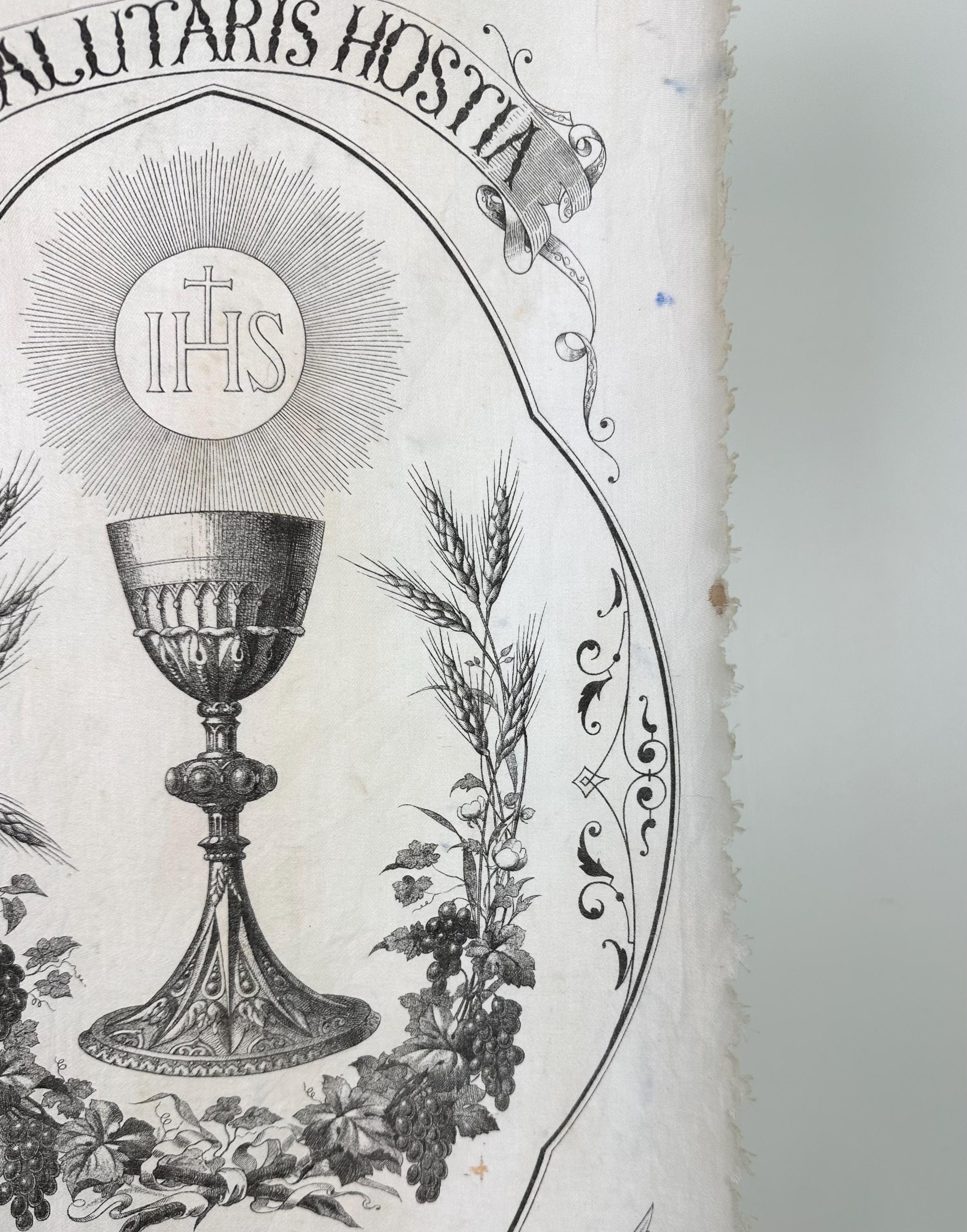 Antique French Religious Devotional Banner. Printed on Cotton Cloth by ...