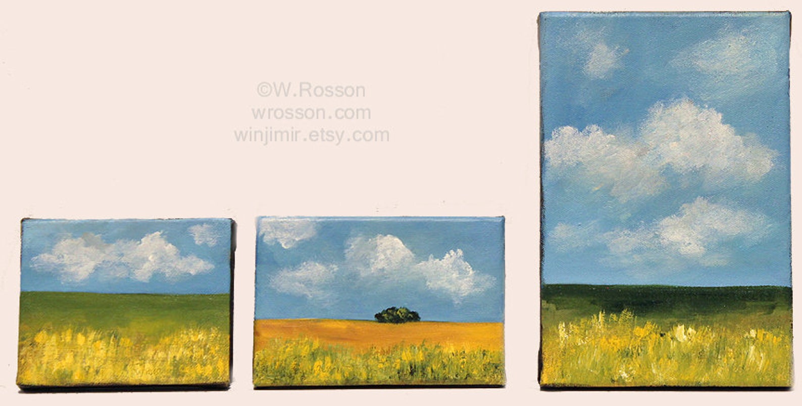 Set of Three Landscape Paintings, Original Paintings, Original Art ...