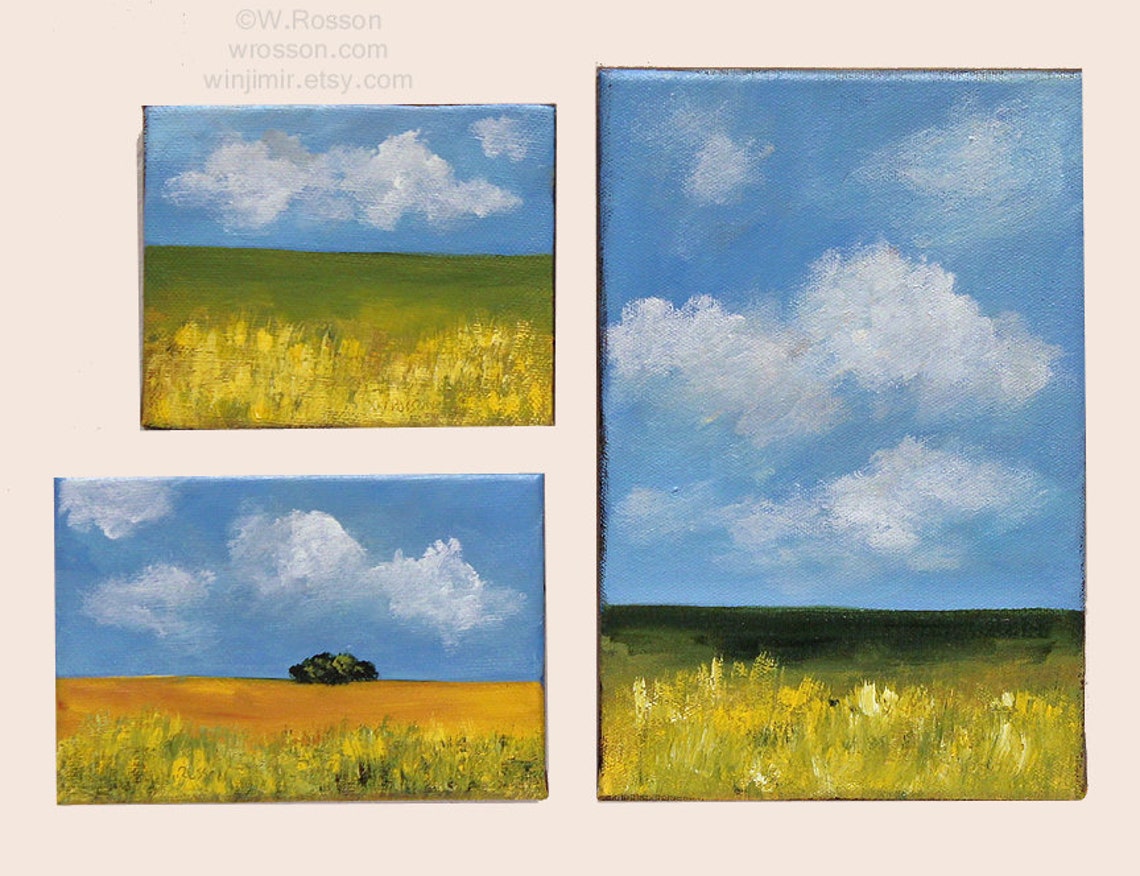Set of Three Landscape Paintings, Original Paintings, Original Art ...