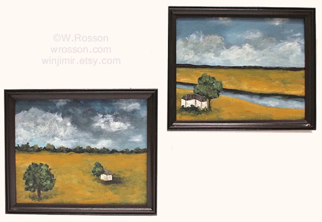 Moody Landscape Paintings With White Barns, Cloud, Rural Landscape ...