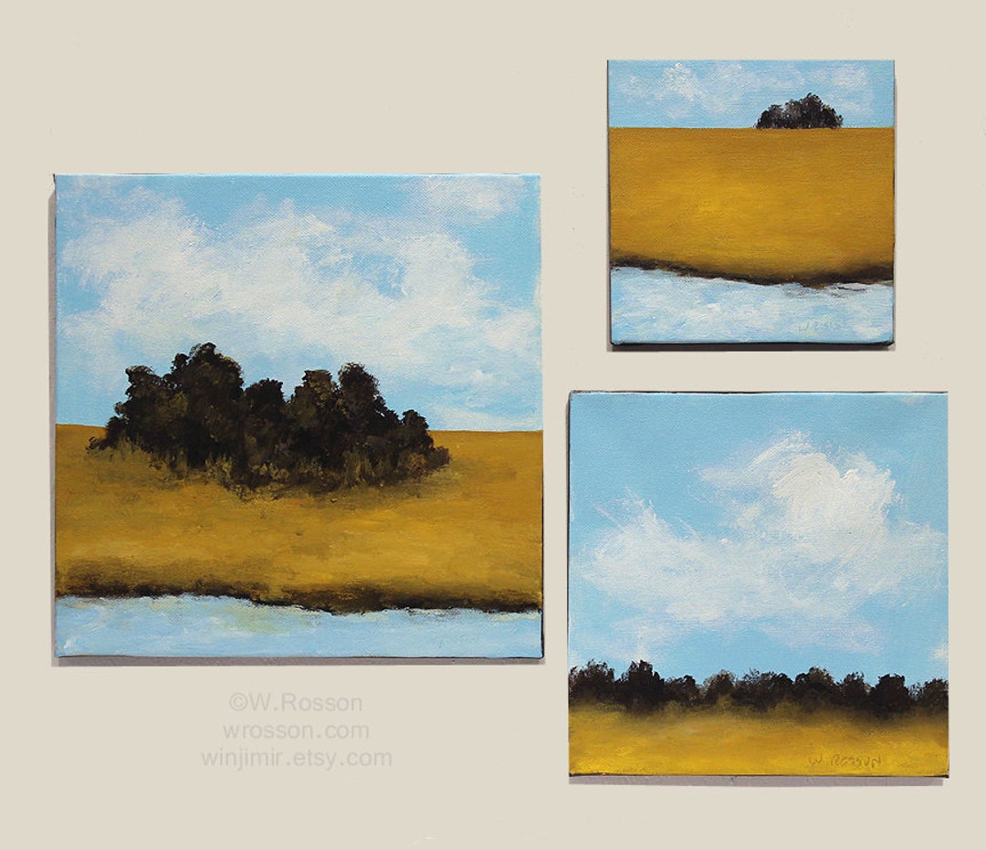 Set of Three Landscape Paintings, Original Paintings, Original Art ...