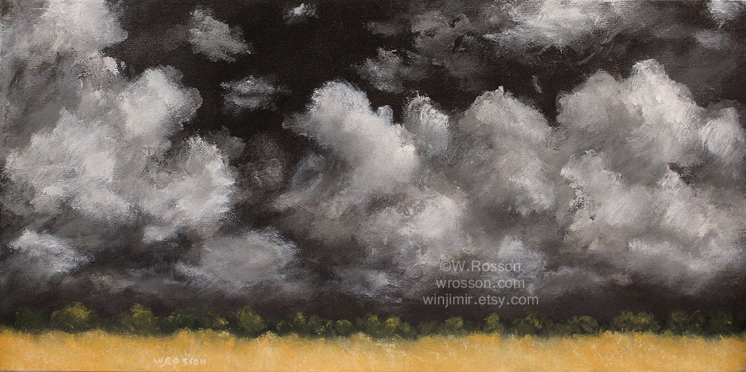 Large Stormy Landscape With Clouds, Original Painting, Original Art ...