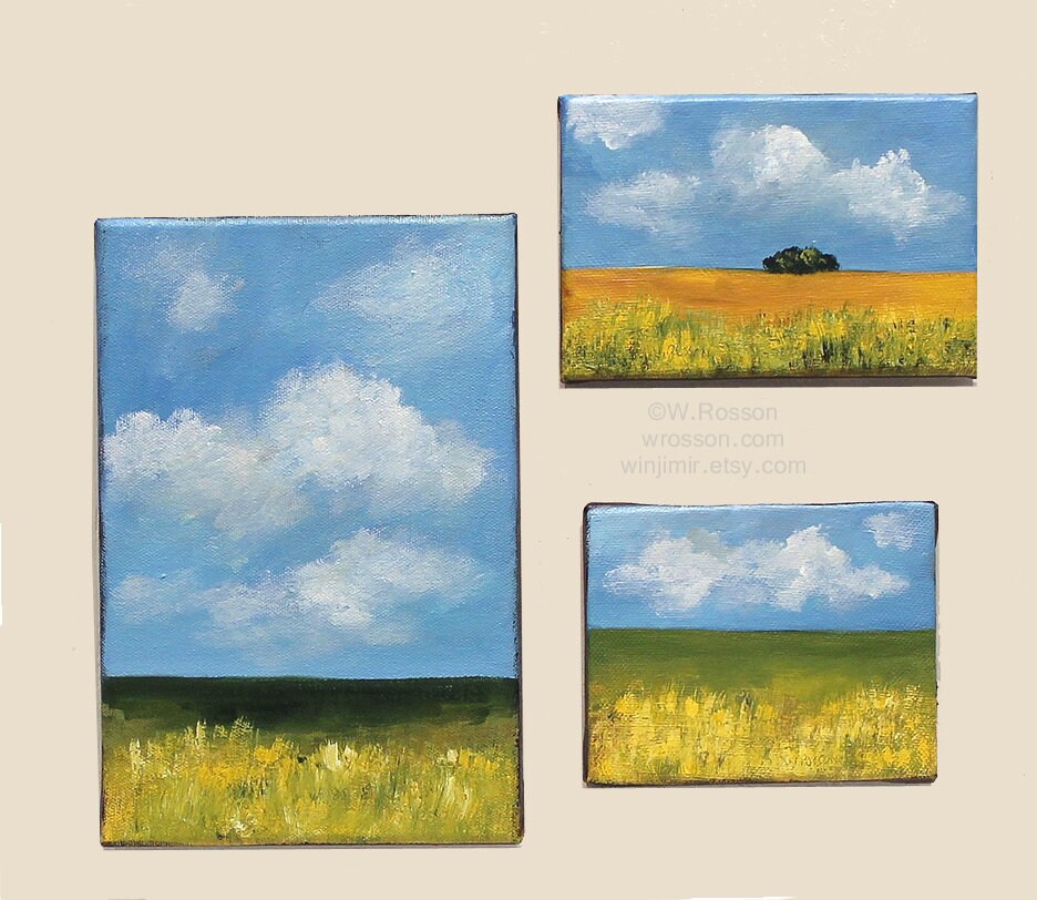Set of Three Landscape Paintings, Original Paintings, Original Art ...