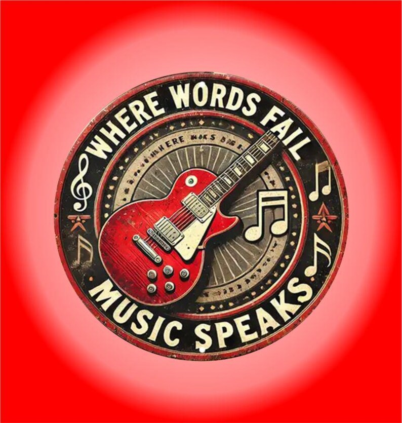 Retro 80s/70s "where Words Fail, Music Speaks" Tin Sign With Musical ...