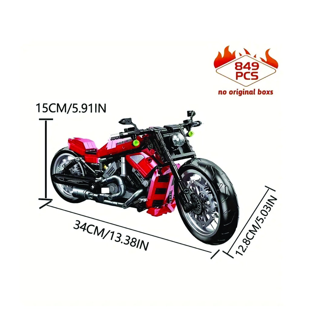 Red Knight Custom Motorcycle Building Bricks 849 Pieces Building Blocks ...