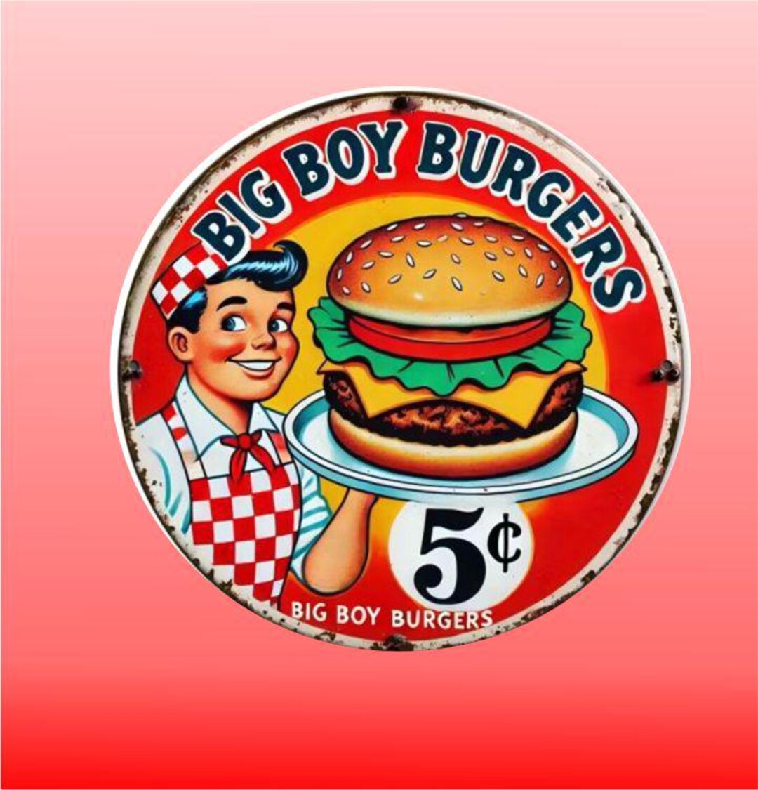 Vintage Look Big Boy Burgers Metal Sign Retro Wall Decor, 7 7/8 Round ...