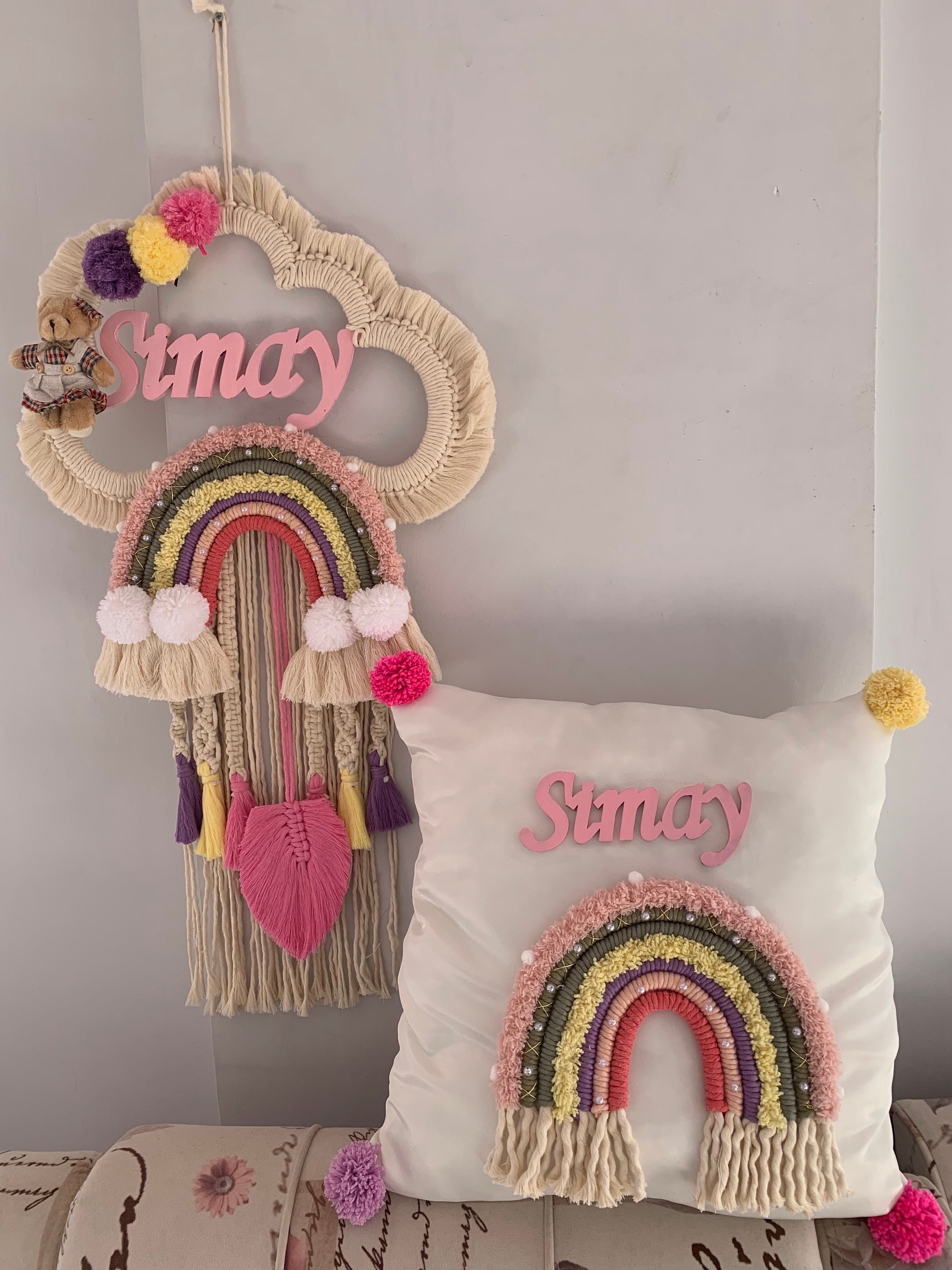 Personalized Macrame Cloud Wall Wood Sing, Hospital Baby Door Hanger ...
