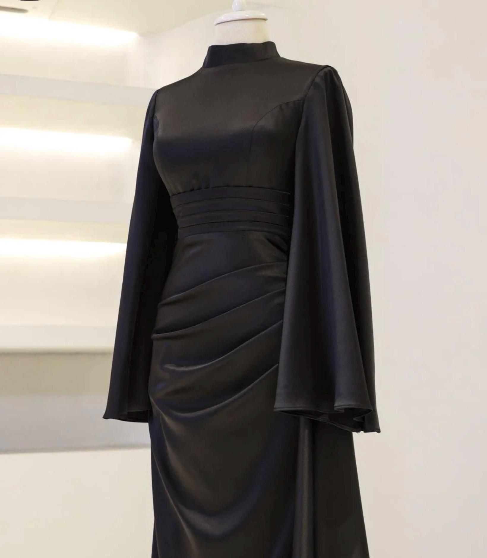 Handmade Satin Draped Evening Dress – Modest Muslim Formal Gown - Etsy