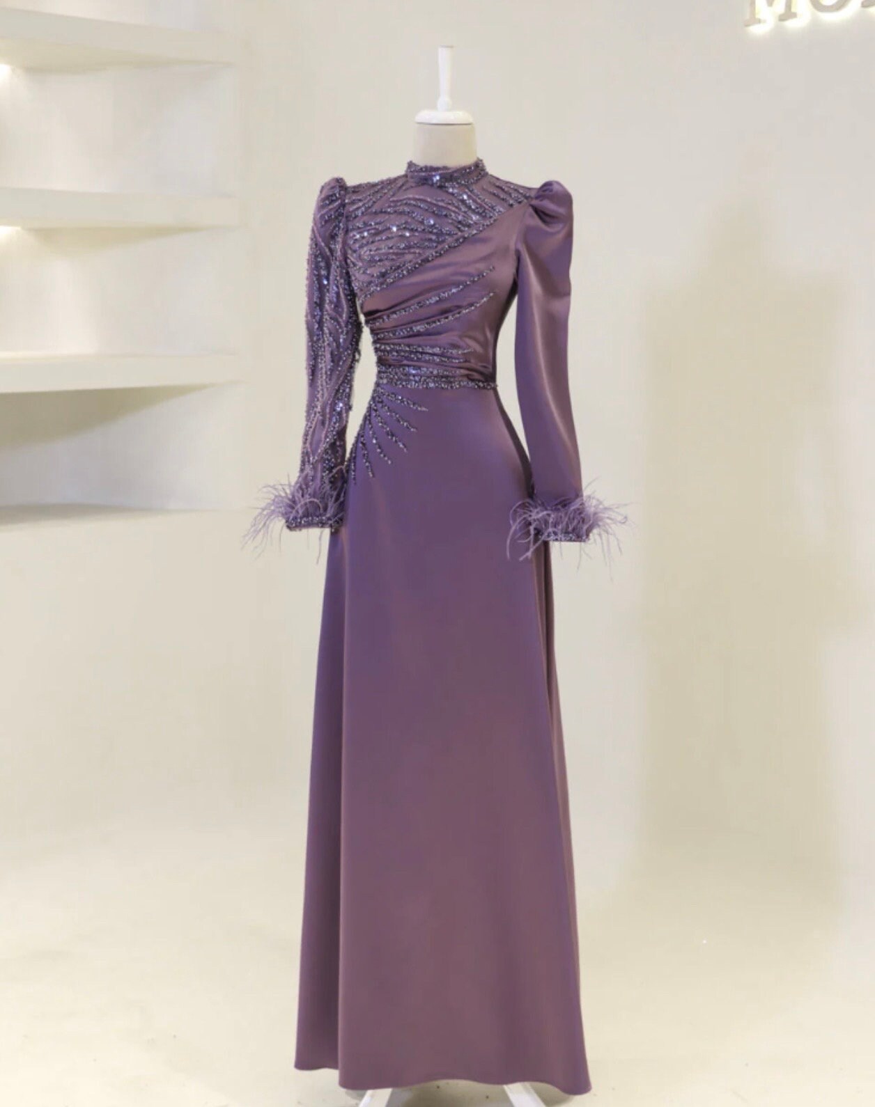 Satin Islamic Prom Dress: Modest Hijab Evening Abaya - Etsy