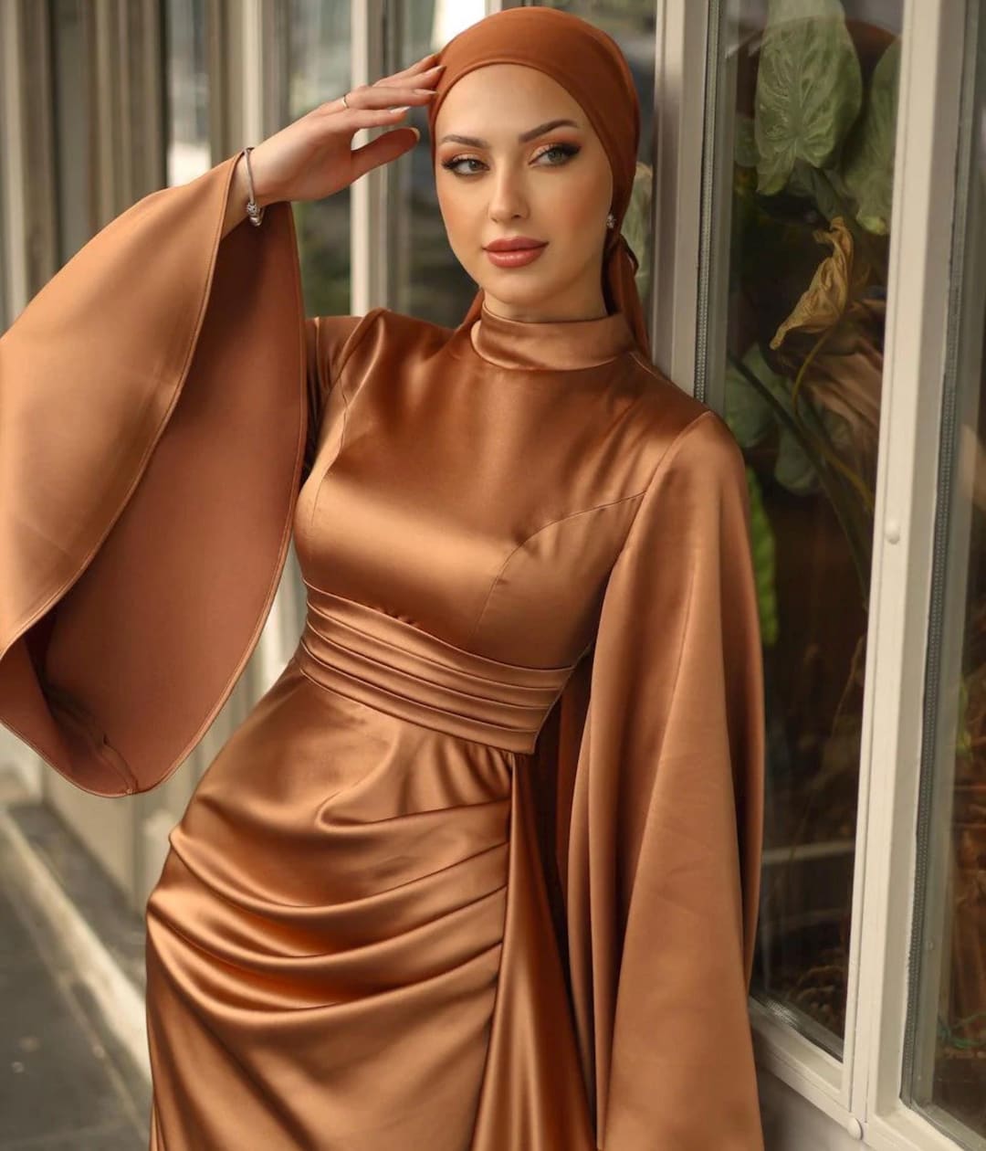 Handmade Satin Draped Evening Dress – Modest Muslim Formal Gown - Etsy