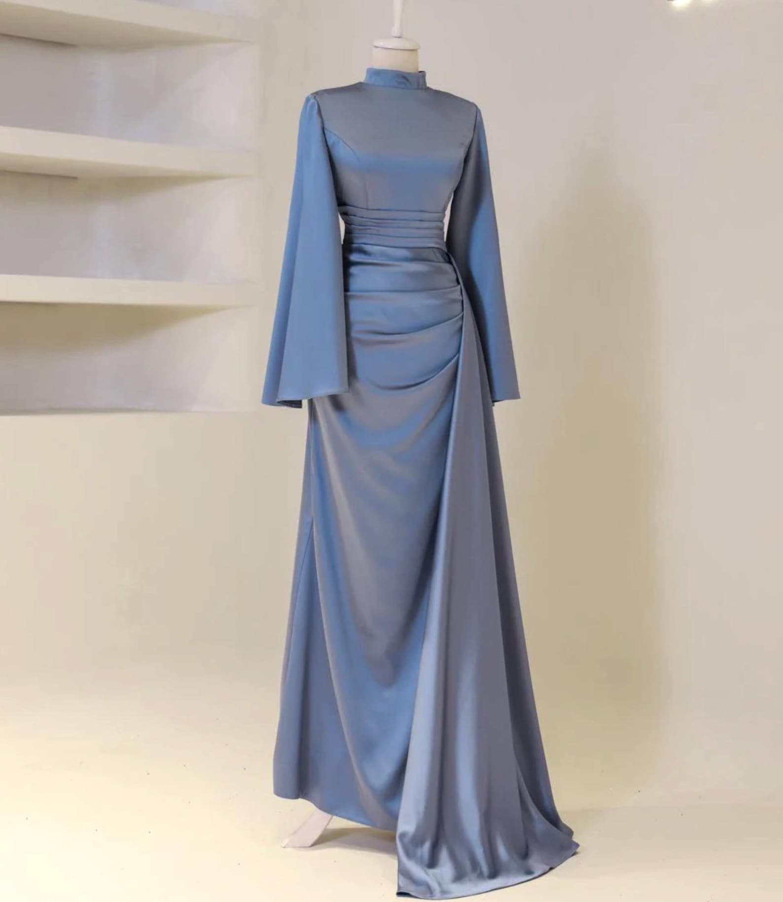 Handmade Satin Draped Evening Dress – Modest Muslim Formal Gown - Etsy