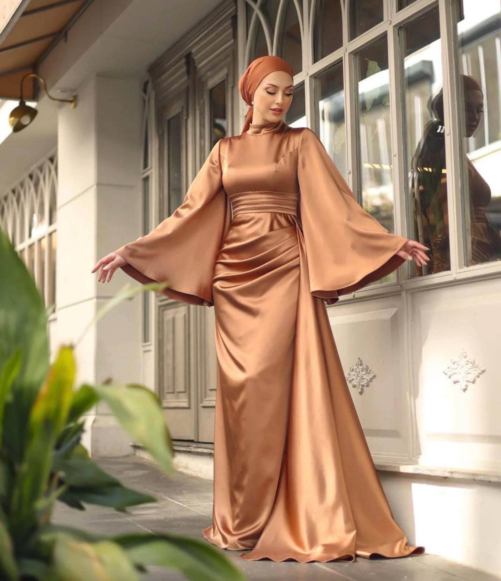 Handmade Satin Draped Evening Dress – Modest Muslim Formal Gown - Etsy