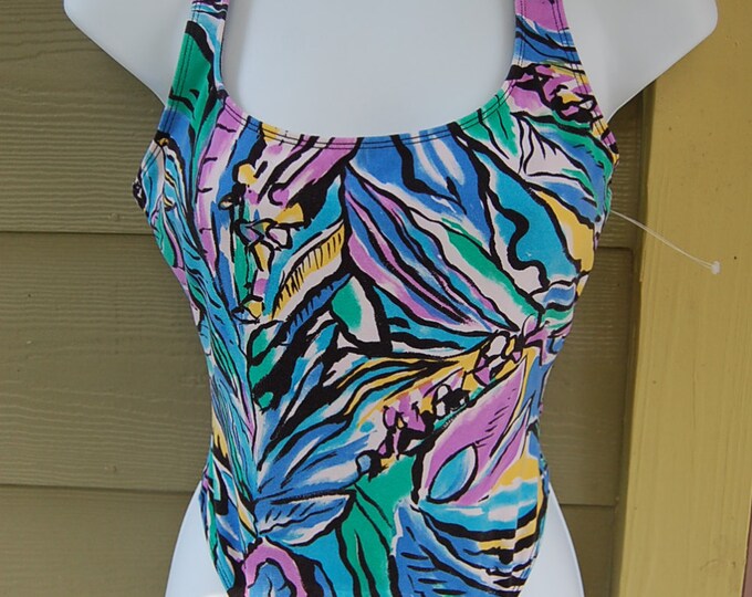 Vintage 80s Danskin Abstract Print High Cut Thong Cutout Leotard ...