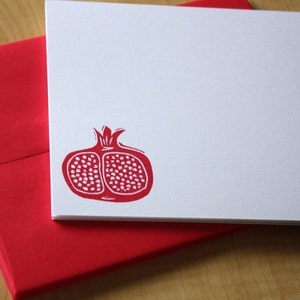 Hand Printed Red Pomegranate Flat Note Stationery Fruit Note Cards Set ...