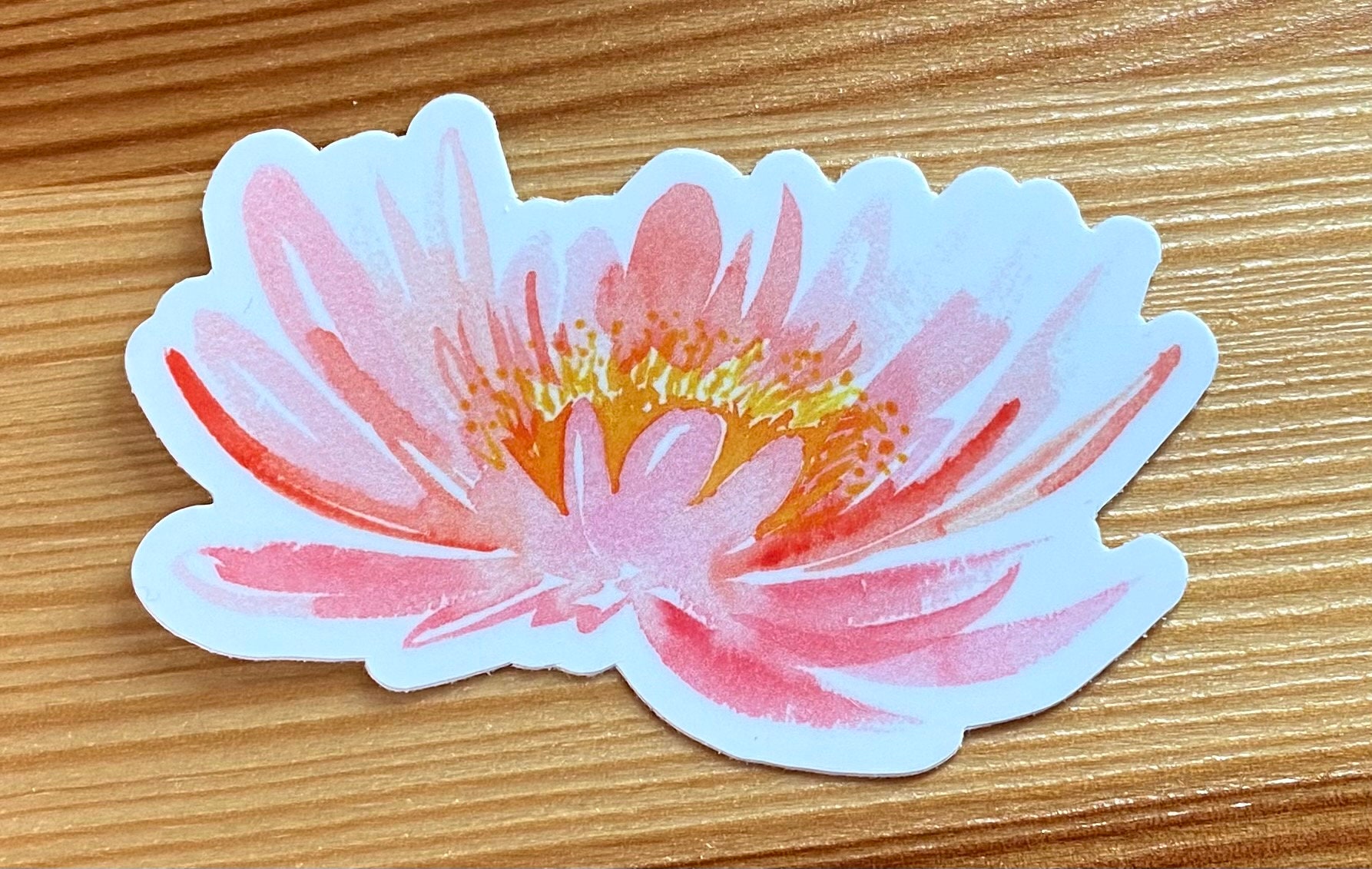 Pink Water Lily Vinyl Sticker Watercolor Flower Decal | Etsy
