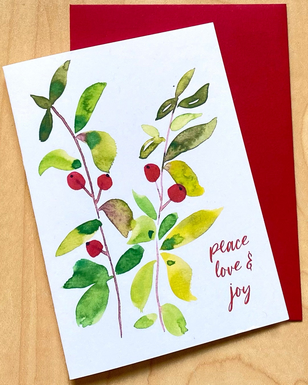 Peace Love Joy Holiday Cards Watercolor Botanical Christmas - Etsy