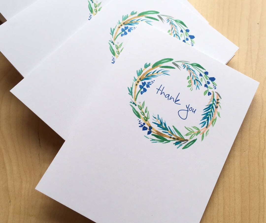 Watercolor Wreath Thank You Note Cards Boxed Botanical Thank - Etsy