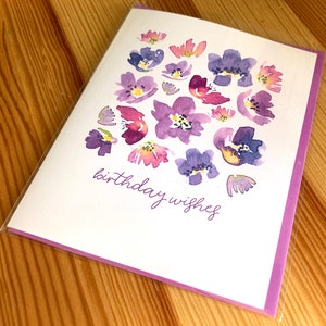 Purple Geranium Birthday Card Watercolor Flower Birthday - Etsy