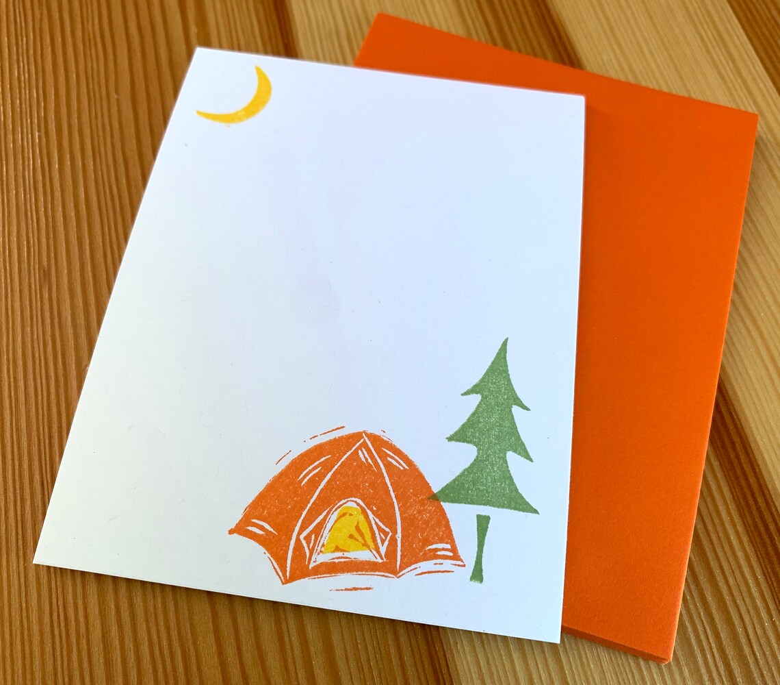Camping Tent Stationery Set Camp Site Note Cards Hand | Etsy