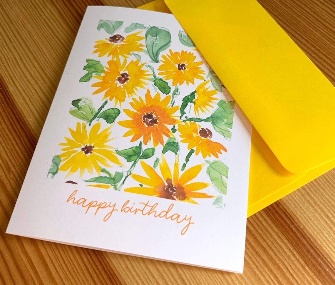 Sunflowers Watercolor Happy Birthday Card Watercolor Flower - Etsy