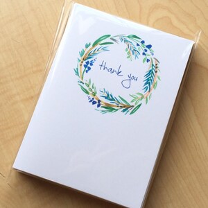 Watercolor Wreath Thank You Note Cards Boxed Botanical Thank - Etsy