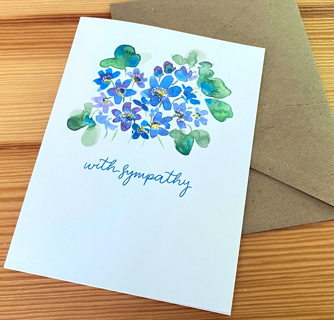 Watercolor Blue Flower Sympathy Card Floral With Sympathy Note Card ...