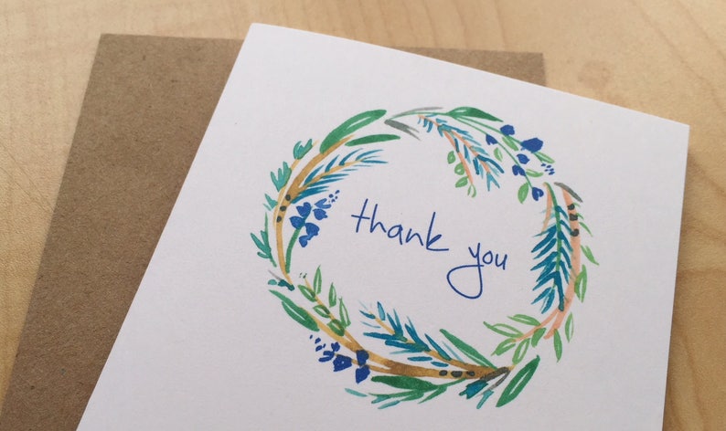 Watercolor Wreath Thank You Note Cards Boxed Botanical Thank | Etsy